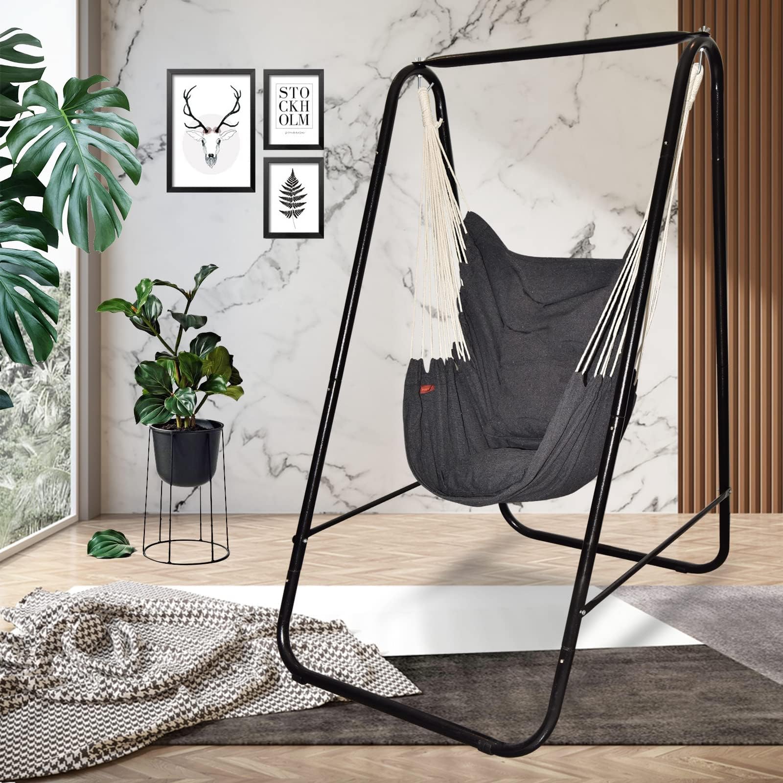 Amazon.com: YUCAN Hammock Chair Stand with Backrest Hanging Chair ...
