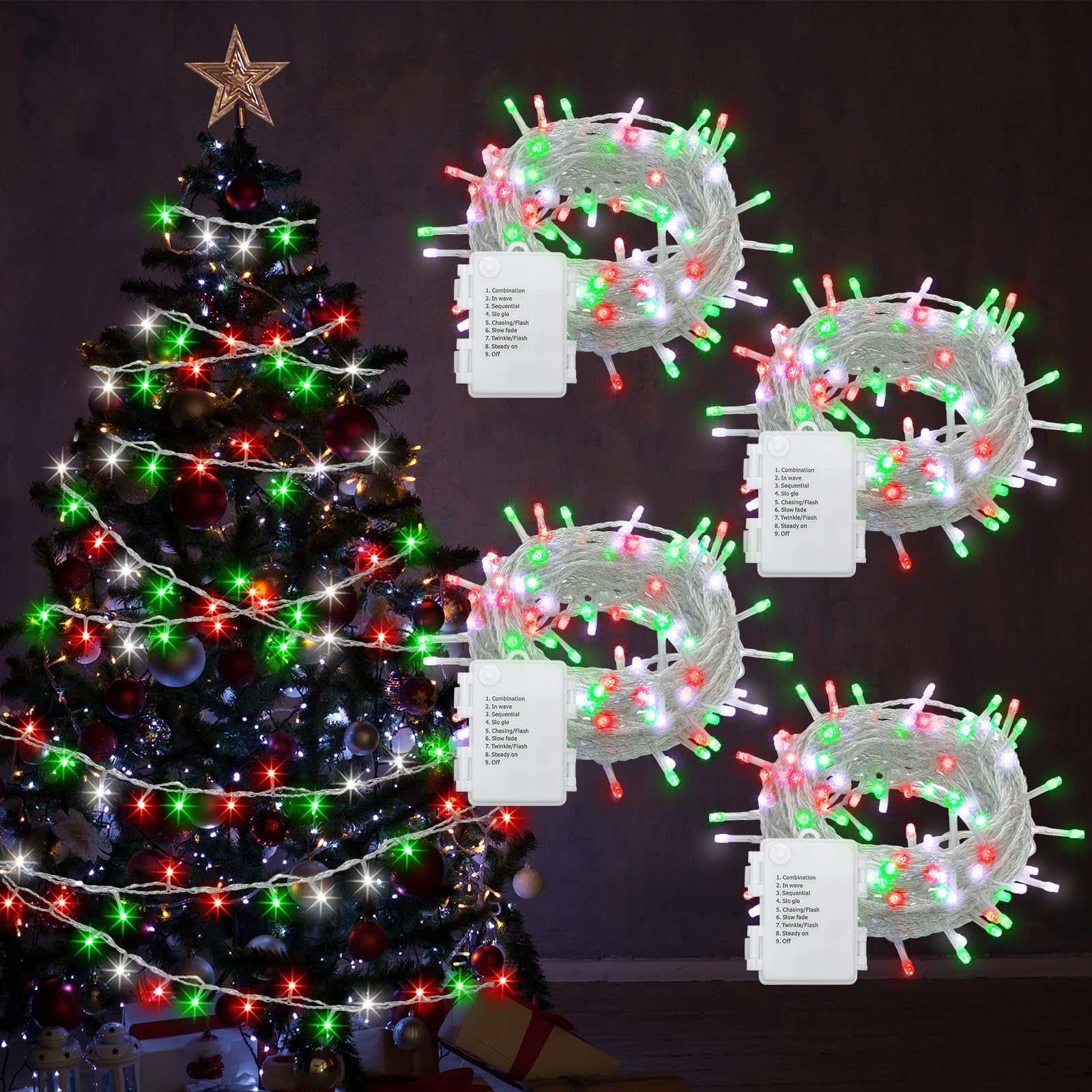 Amazon.com: BSGlobal Christmas String Lights Battery Powered 16.4Ft ...