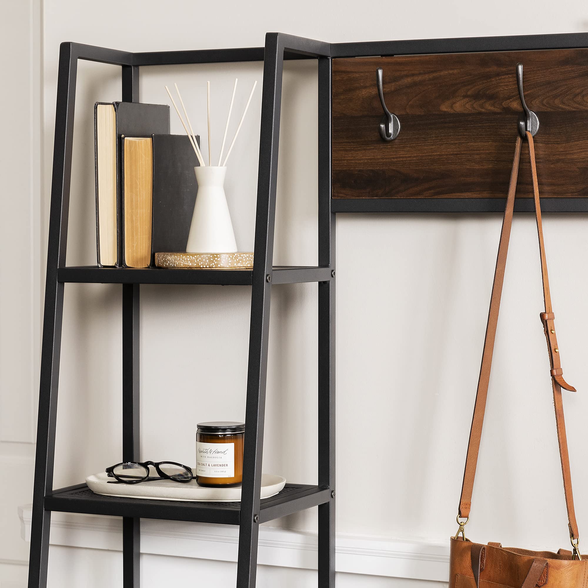 Walker Edison 5 Shelf Entryway Bench Hall Tree Coat Rack Shoe Storage ...