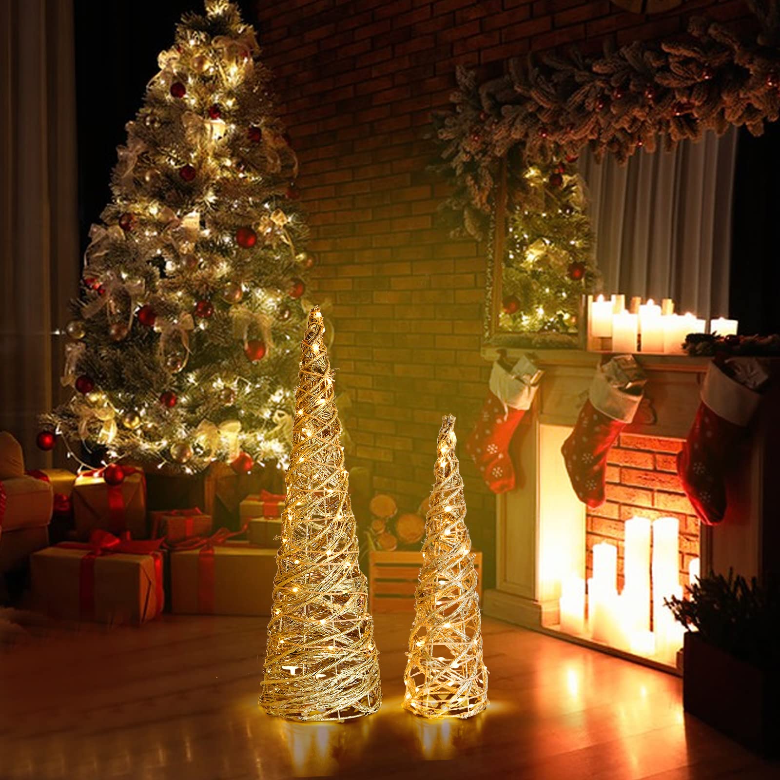 Wantong Large Christmas Cone Tree Decor with150 LED Light,36.5"(3ft)/30 ...