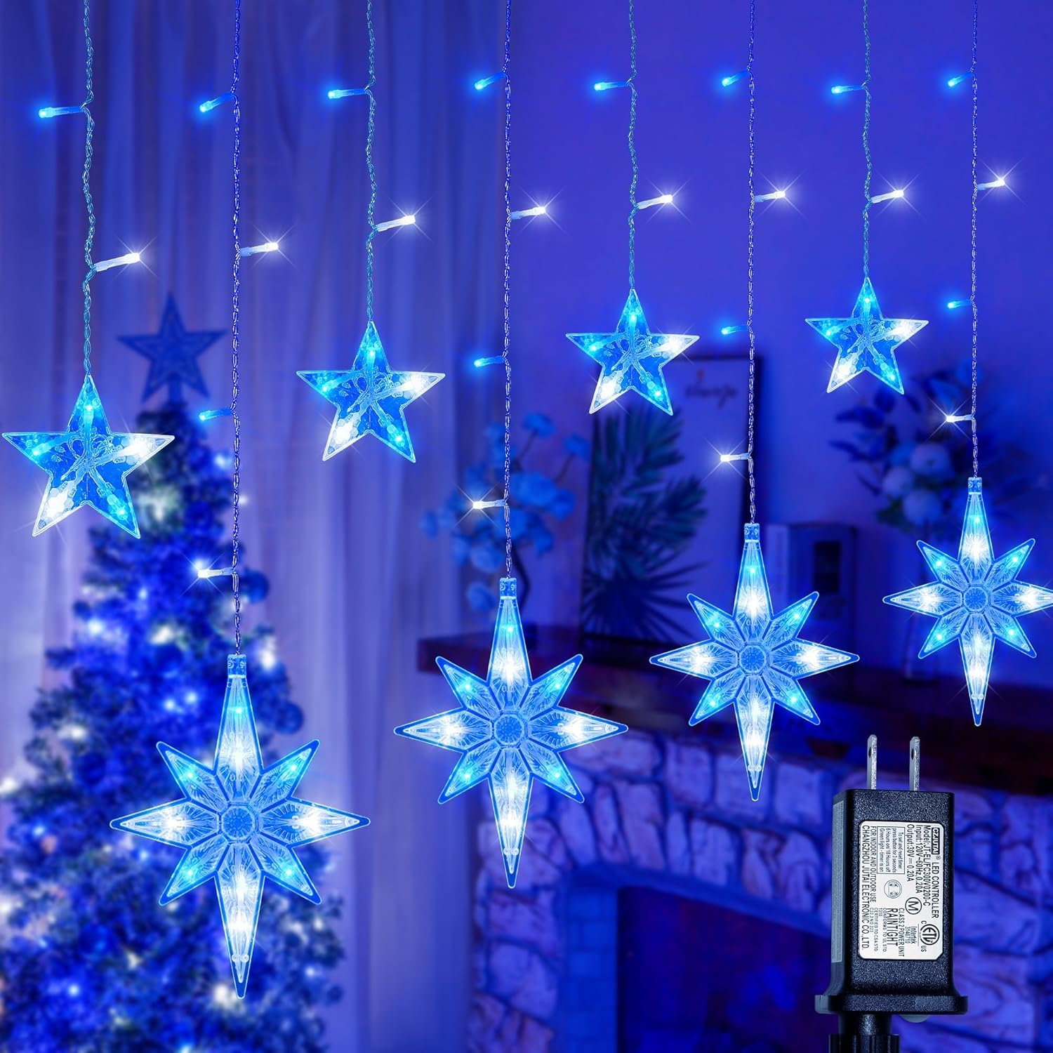 Amazon.com: BEEWIN Star Icicle Lights Outdoor,126 Led 12 Star Hanging ...