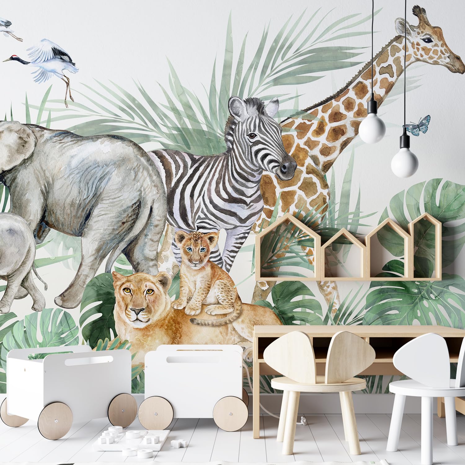 PAPER PLANE DESIGN Kids Room Jungle Animals Full Wall Mural Wallpaper ...