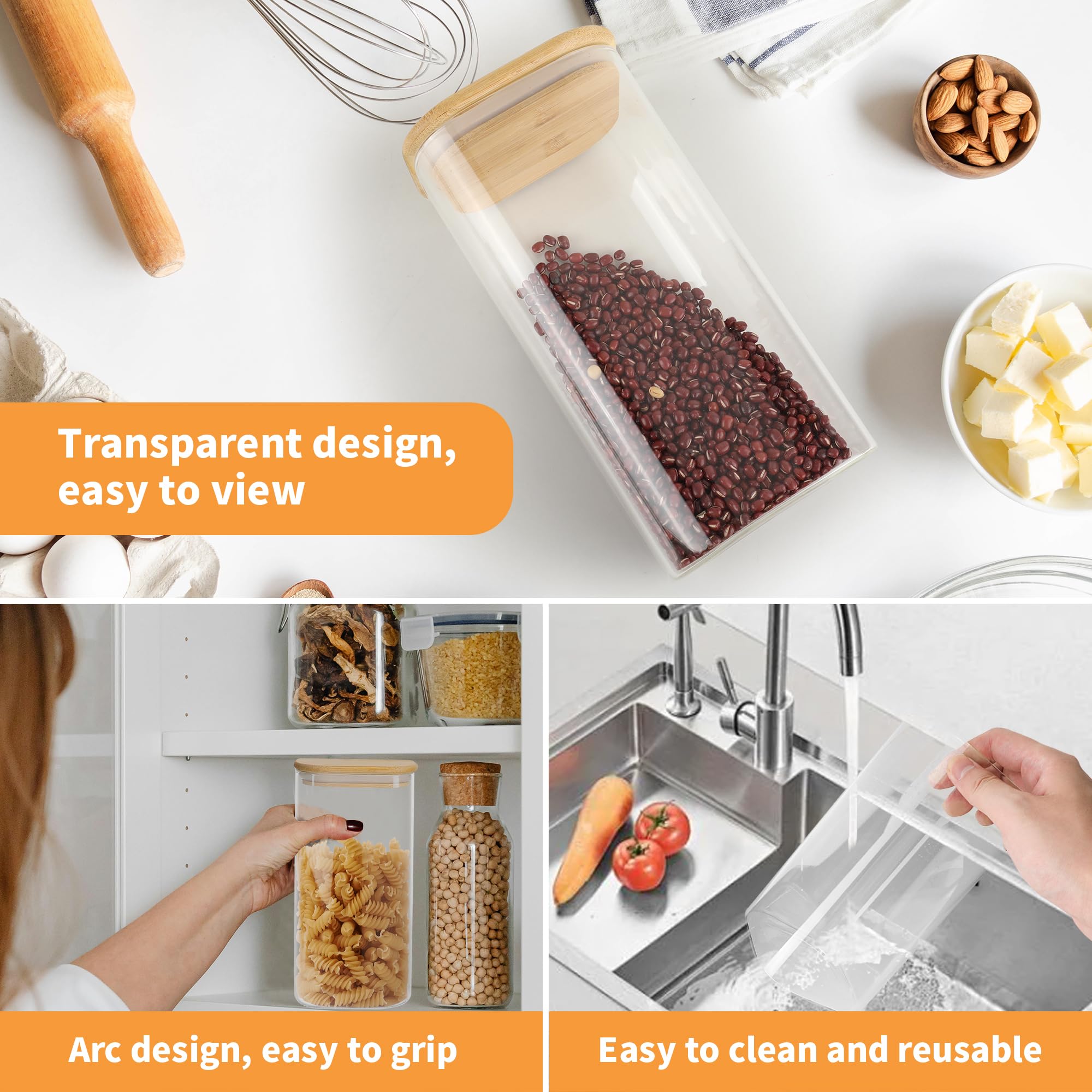 YKUKIZEE 4 Pack Glass Pasta Jars with Lids 1600 ml, Airtight Square ...