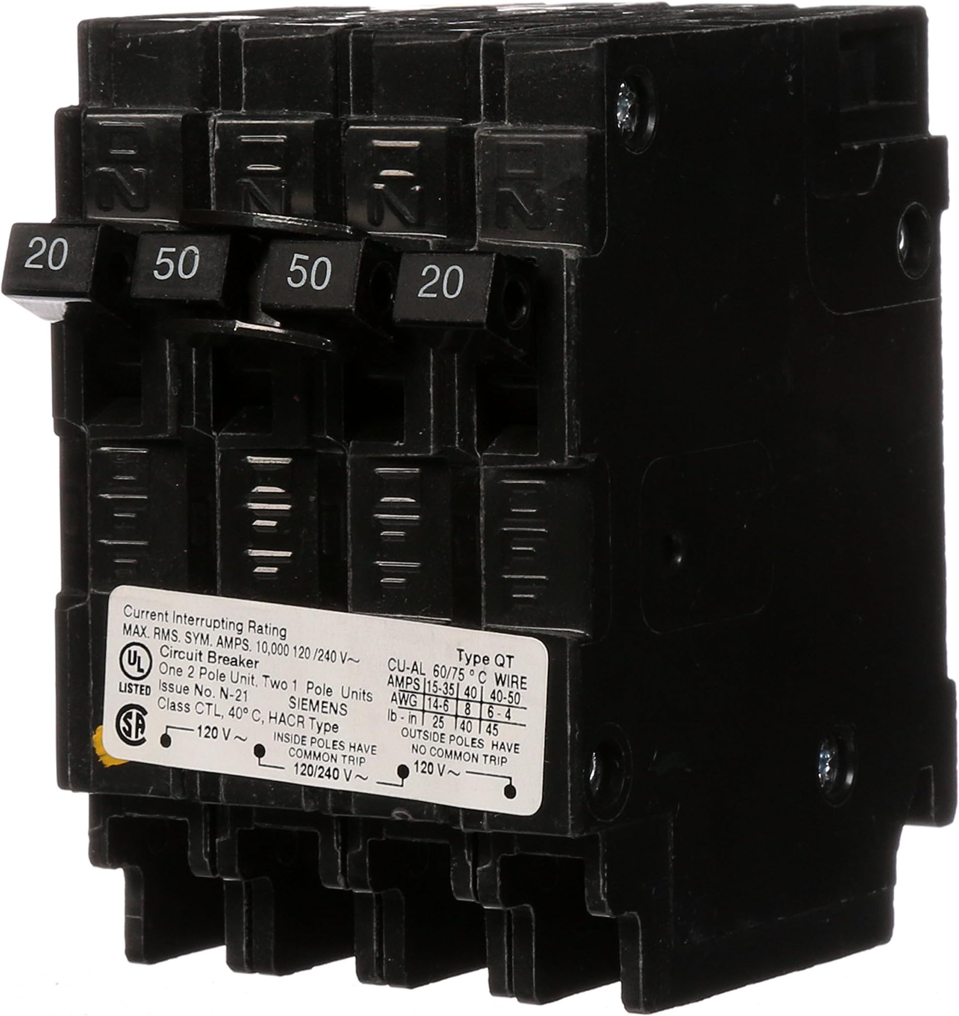 Siemens Q24040CT2 Two 40-Amp Double Pole Circuit Breaker - Magnetic ...