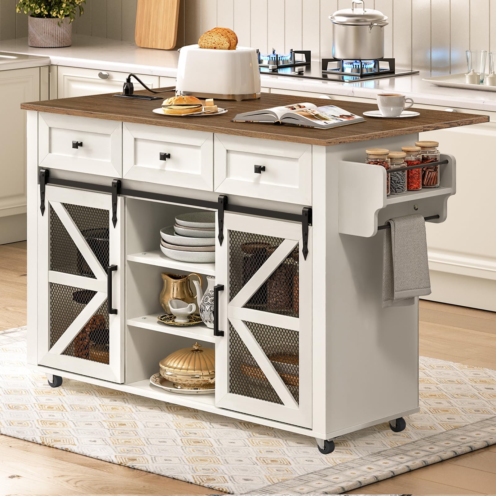 Amazon.com: Merax Rolling Kitchen Island on Wheels with Extendable ...