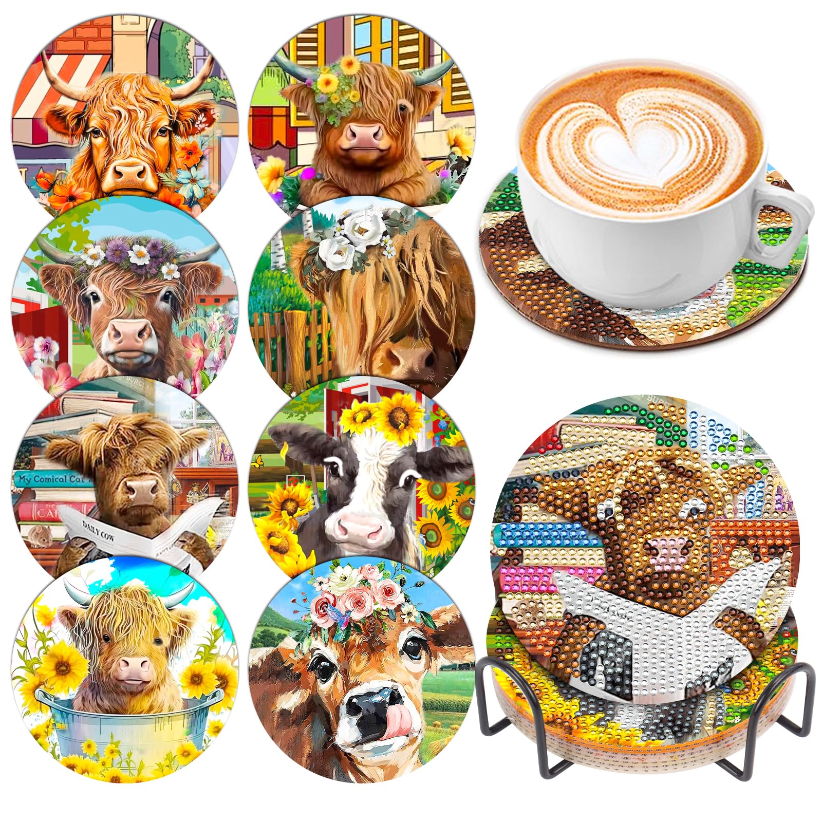 Amazon.com: SOEWIOU Art Kit, DIY Highland Cow Diamond Art Coasters with ...
