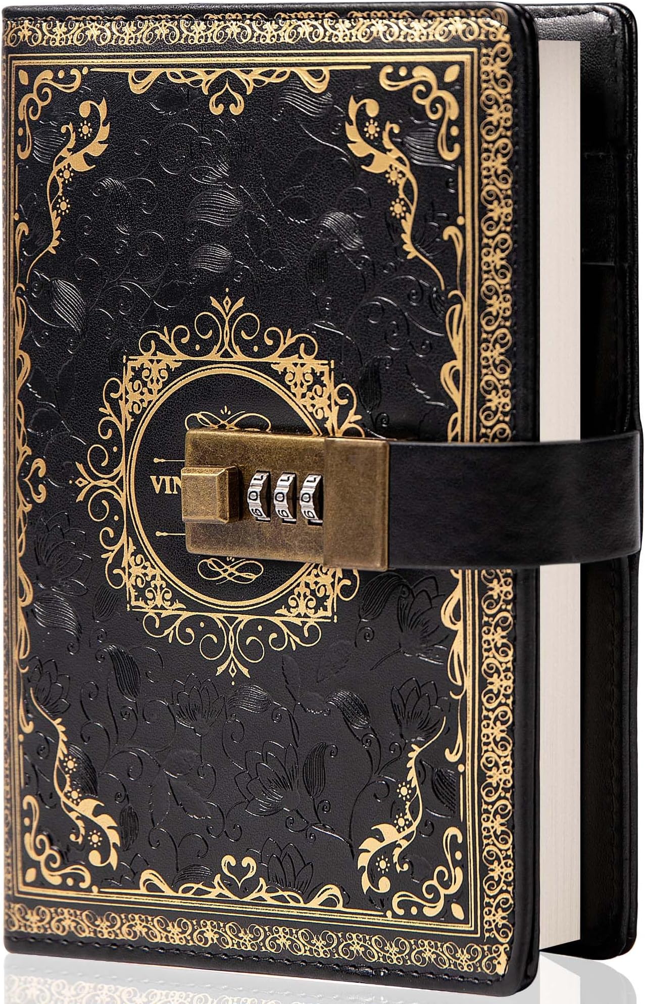 Vintage Leather Journal Notebook with Combination Lock, B6 Embossed ...