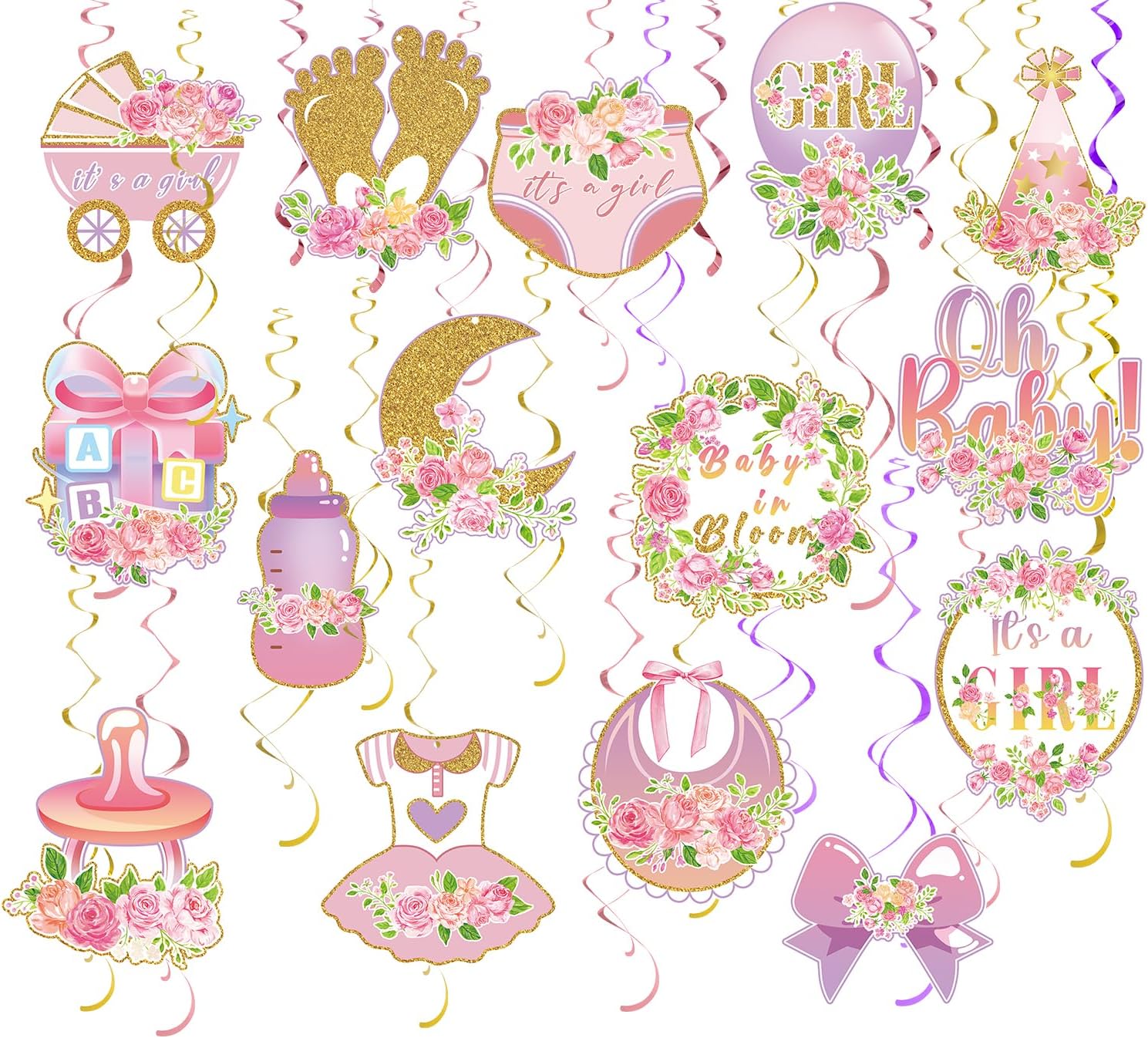 Amazon.com: 36 pcs Baby Shower Party Hanging Swirls Decor,Girls Ceiling ...