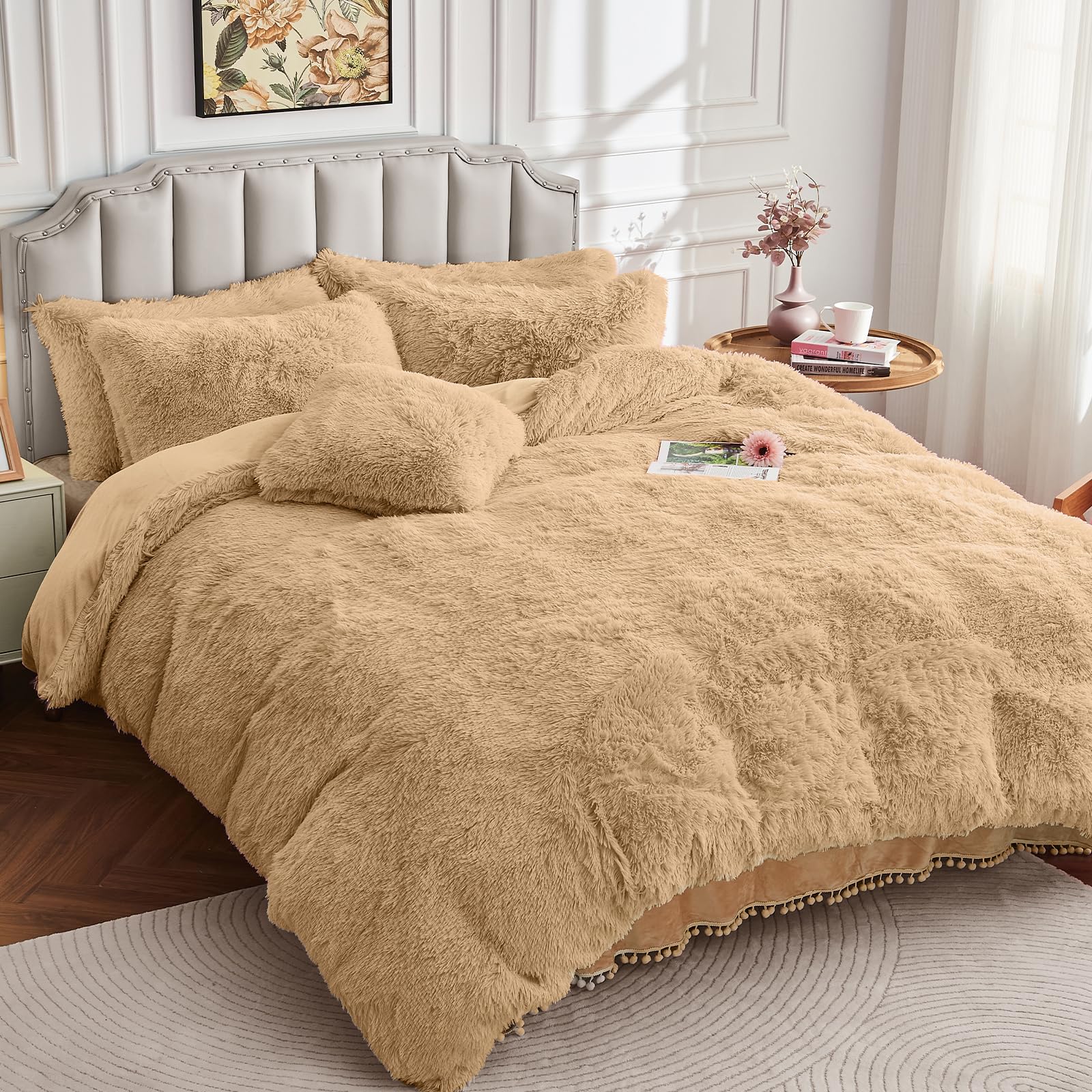 Amazon.com: Sasttie Fluffy Duvet Cover Full, Shaggy Full Size Duvet ...