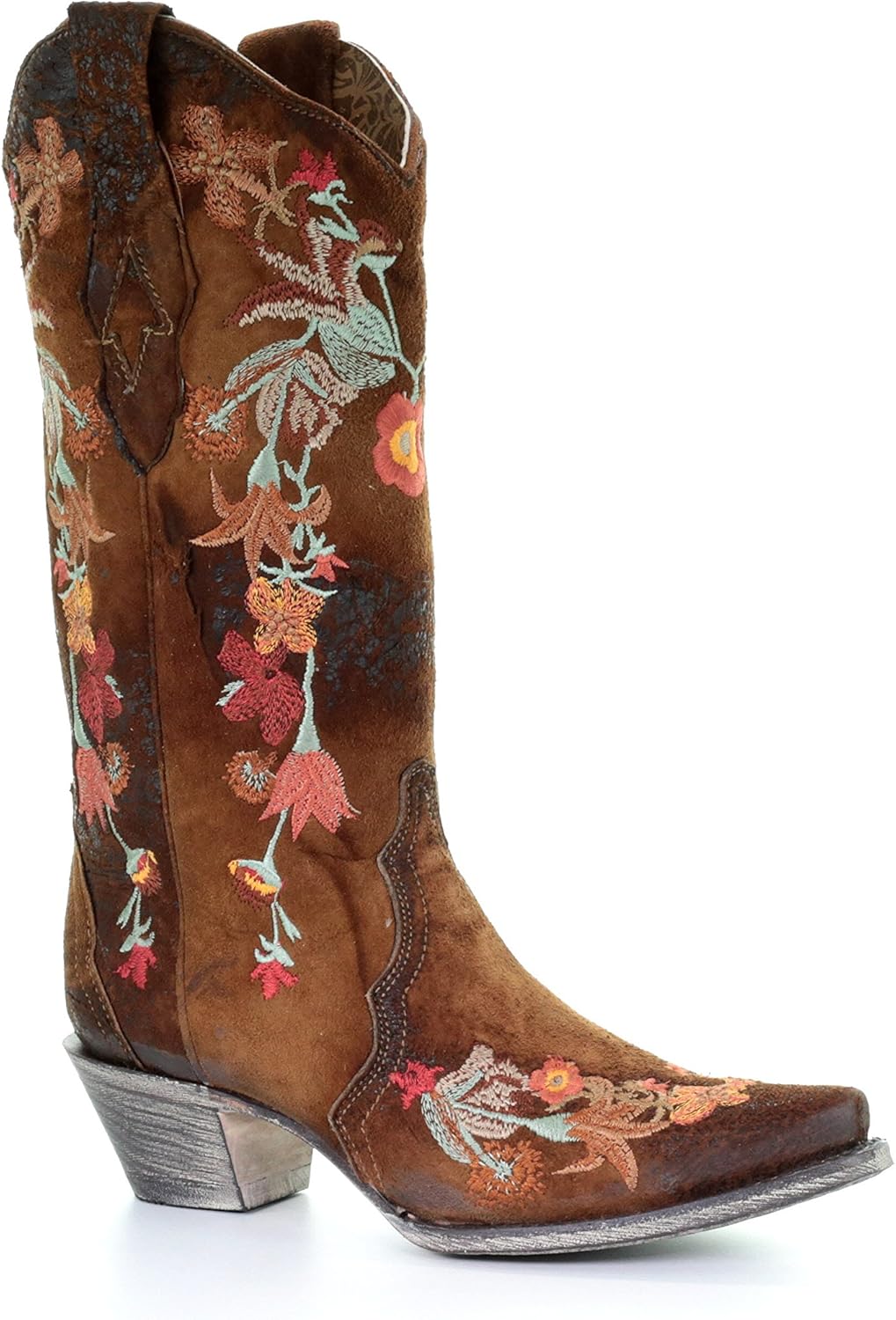 Amazon.com | Corral Floral Embroidered Lamb Leather Womens Snip Toe ...