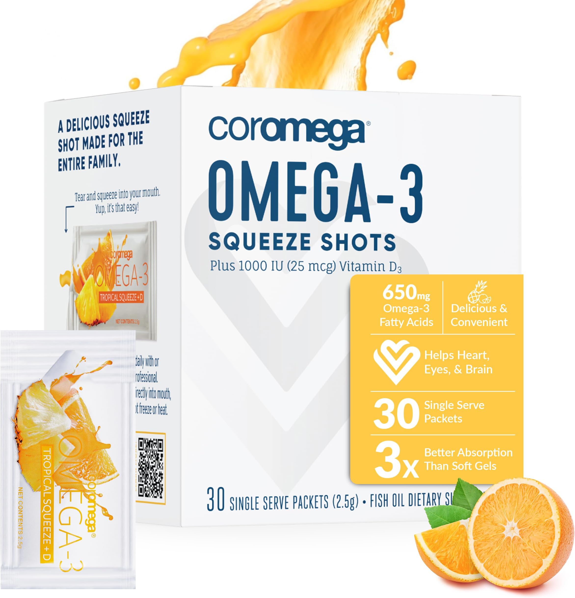 Amazon.com: Coromega - Omega-3 Squeeze Orange - 120 Packet(s) : Health ...