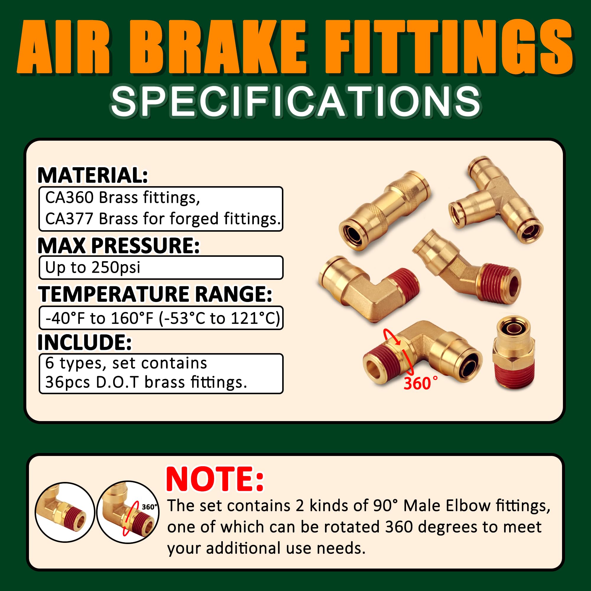 Snapklik.com : Ailbiuko 37Pcs Brass DOT Air Brake Line Fittings ...
