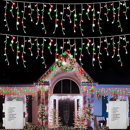 2 Pack Red White Green Christmas Icicle Lights Battery Operated, Total ...