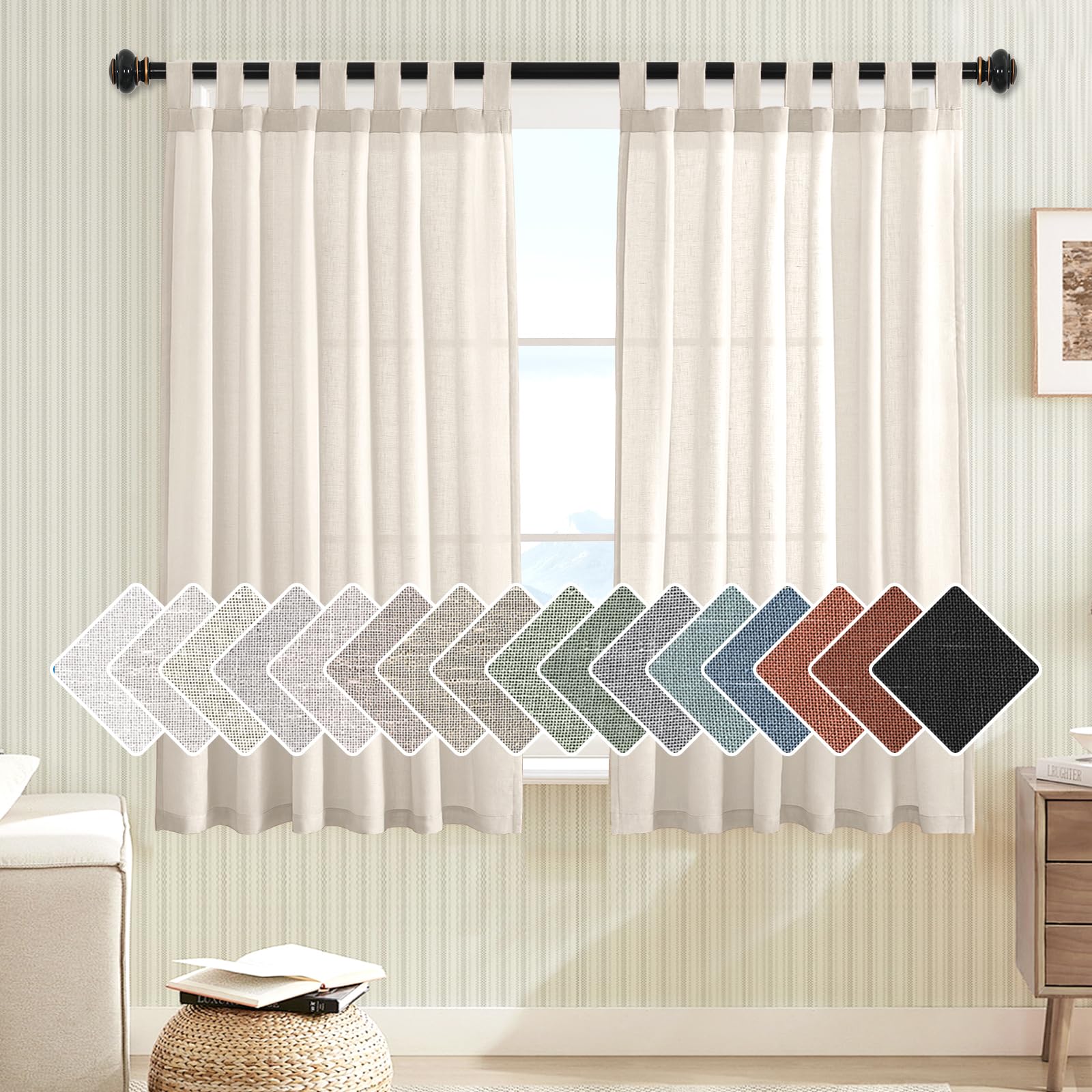Snapklik.com : H.VERSAILTEX Linen Blended Curtains - Tab Top Semi Sheer ...