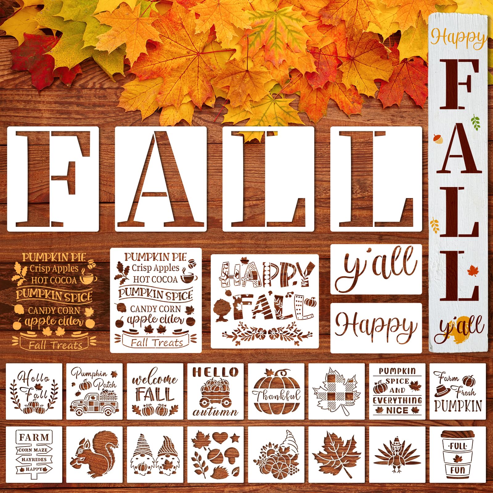 Amazon.com : 24Pcs Fall Stencils for Painting on Wood, Reusable Pumpkin ...