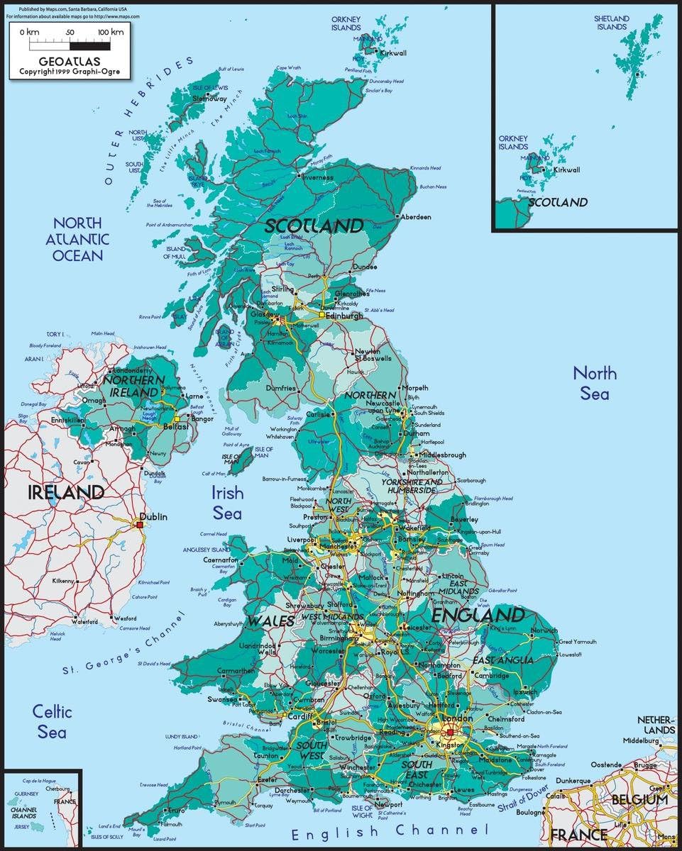 Amazon.com: 24"x30" Poster Political Map - United Kingdom Political ...
