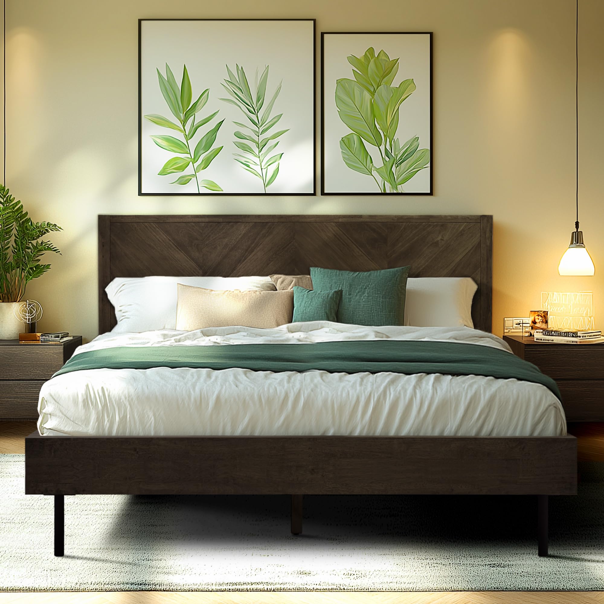 Amazon.com: Acacia Alander Bed Frame Queen Size with High Headboard ...