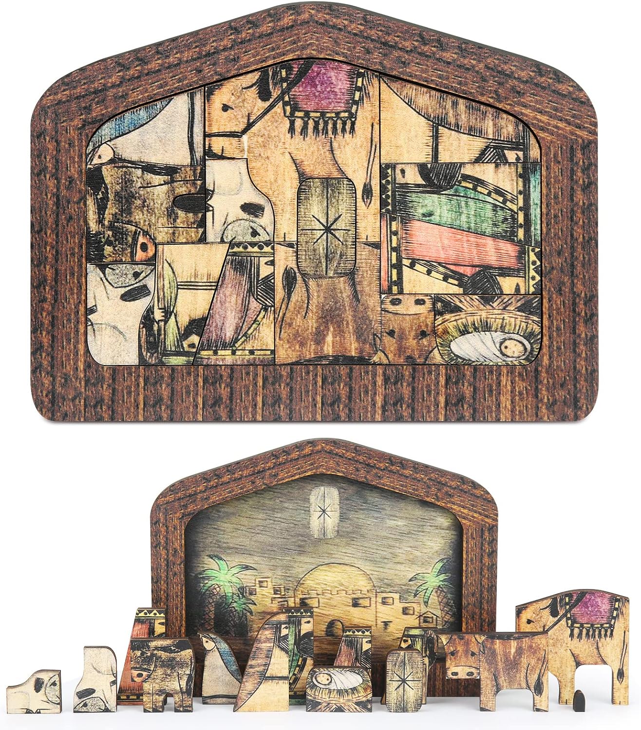 DirkFigge Wooden Nativity Set Jesus Puzzles Statue with Wood Burned ...