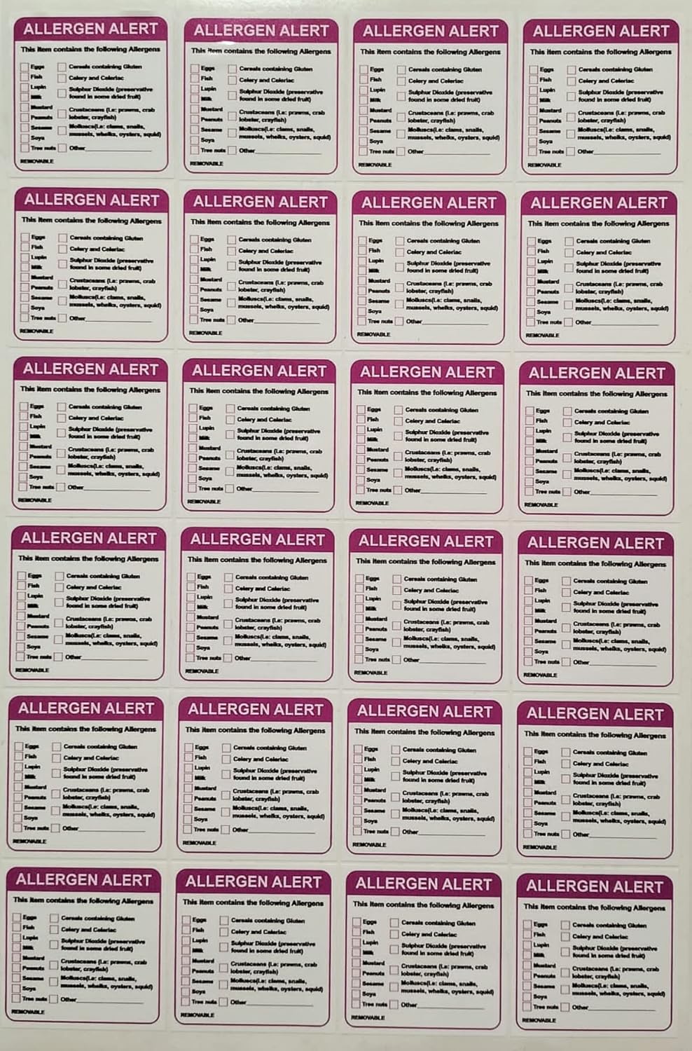Food Allergy warning day dot labels/Catering Allergen alert Self ...