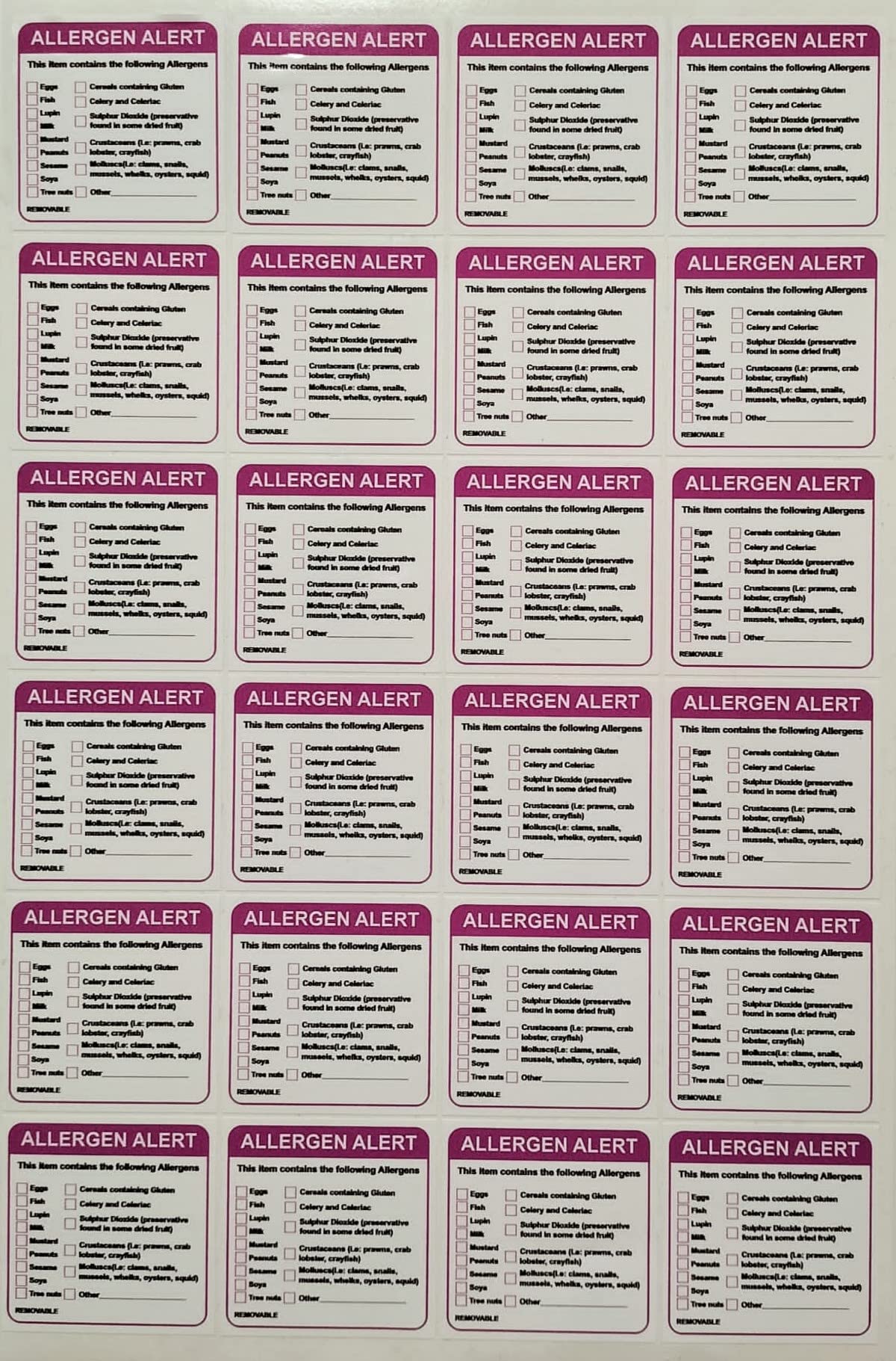 Food Allergy warning day dot labels/Catering Allergen alert Self ...