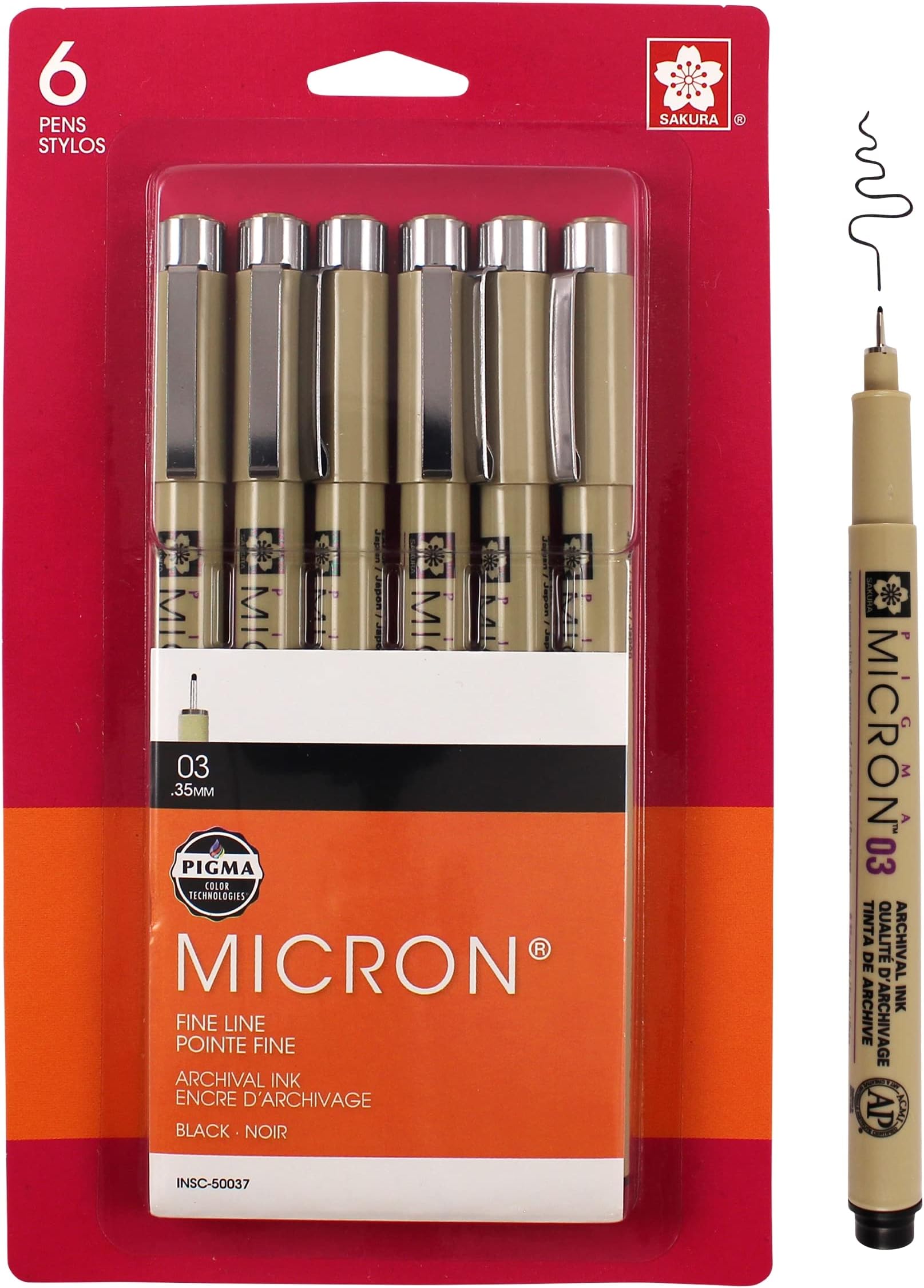Sakura .25mm Pigma Micron Pens #01, Pack of 6, Black/Red/Blue/Green ...