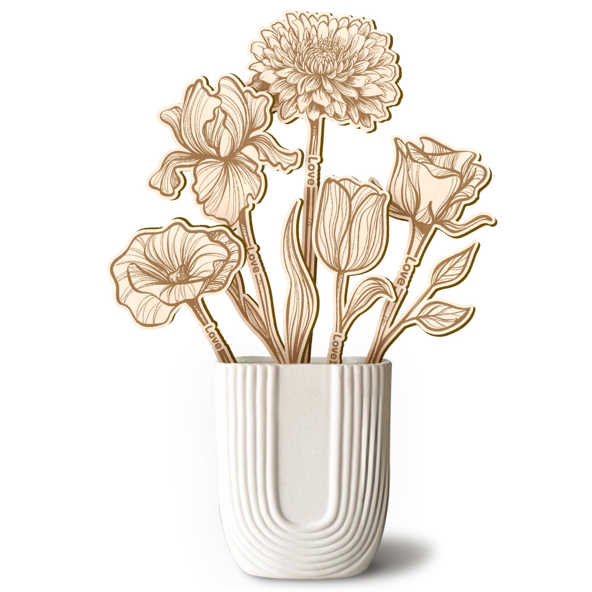 Amazon.com: WOODAMORE Wooden Flowers Bouquets - Wood Flowers with Stems ...