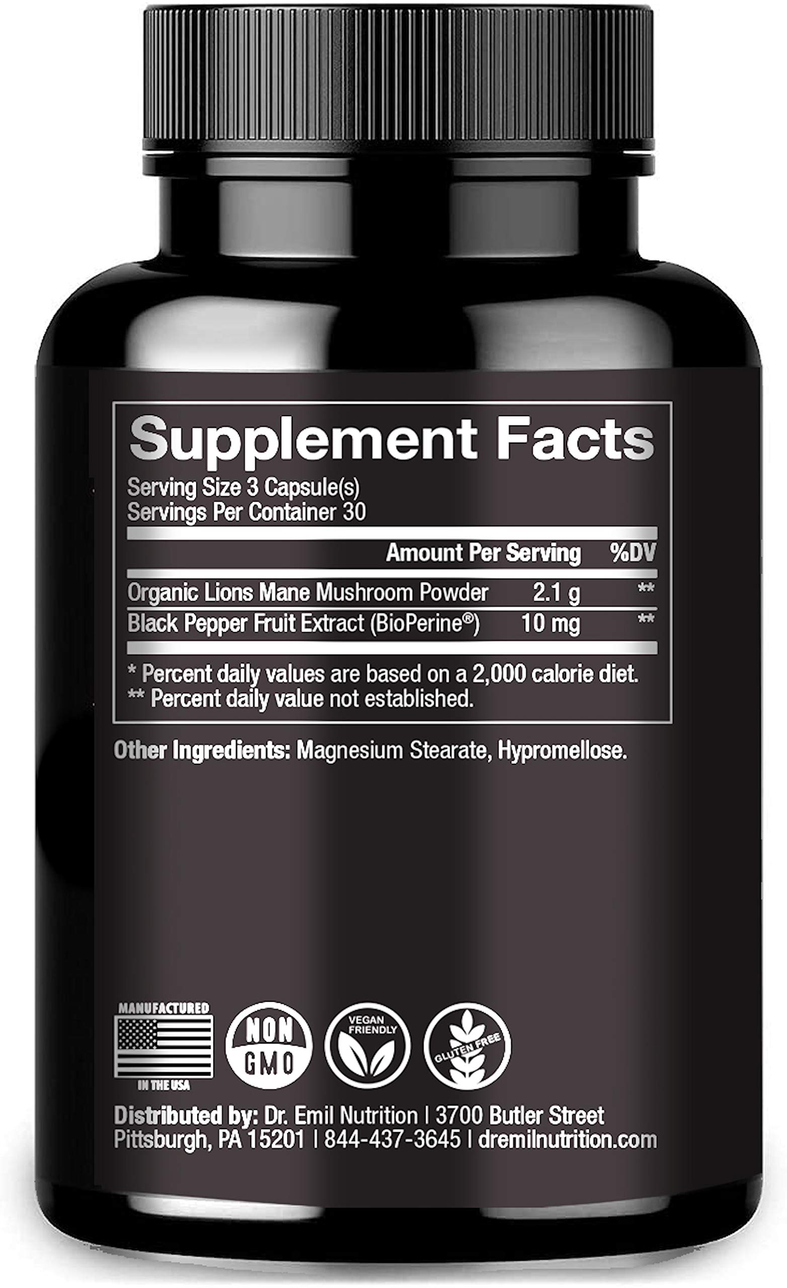 Dr. Emil Nutrition Organic Brain Boosting Nootropic Lions Mane Mushroom ...