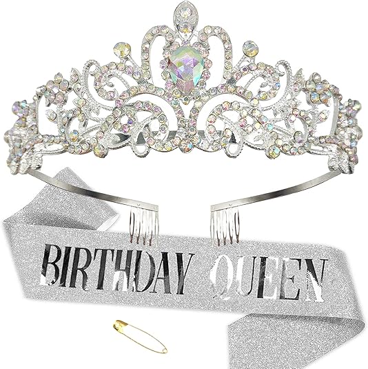 Amazon.com: Birthday Tiaras for Women Sash and Tiara for Women Achelous ...