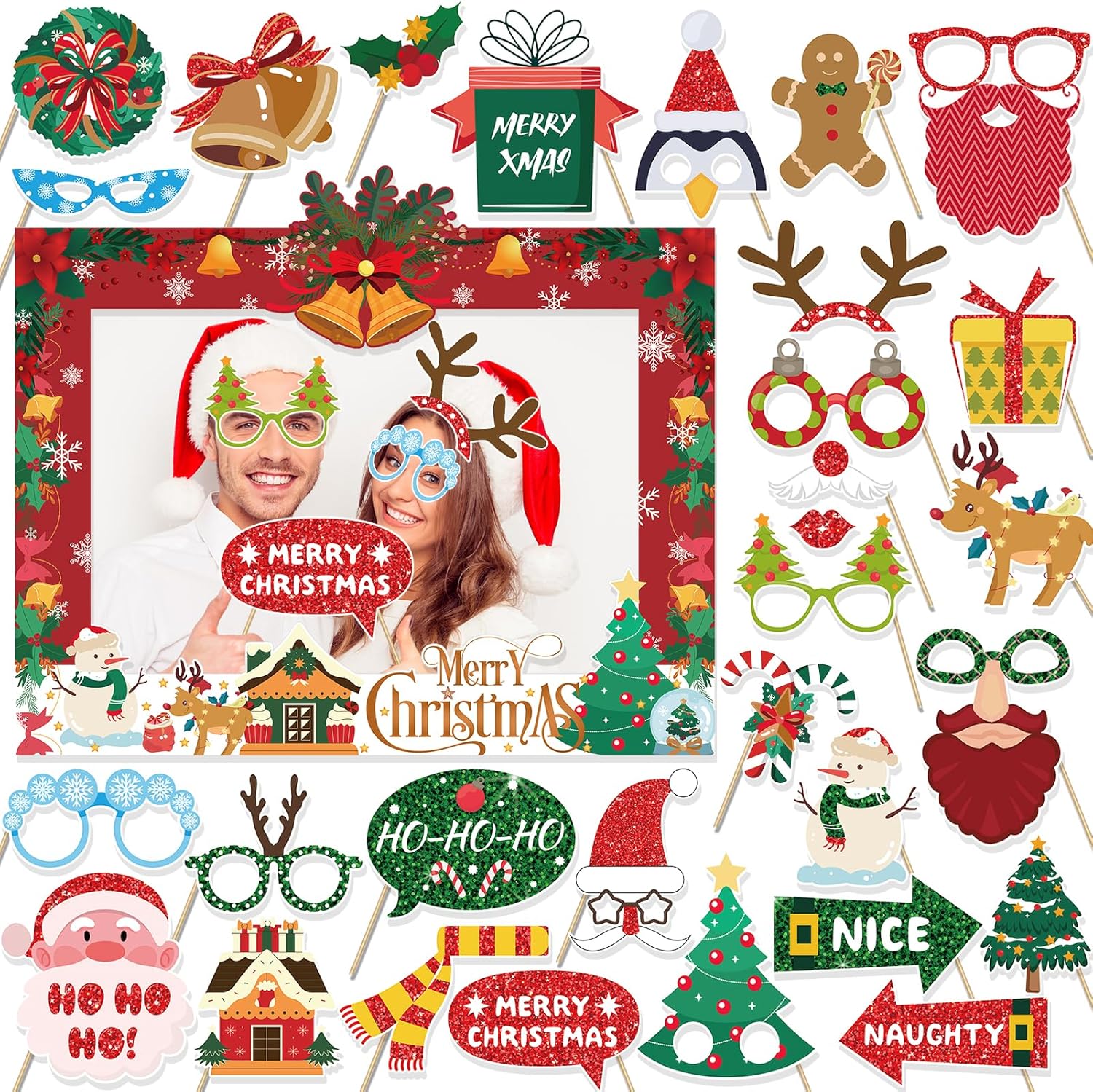 Amazon.com: HOWAF 30 Pcs Christmas Photo Booth Props Party Decorations ...