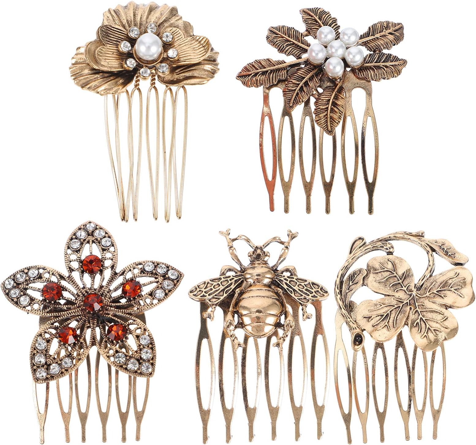 Amazon.com : Minkissy Hair Comb Clips Vintage Pearls Rhinestone Flower ...
