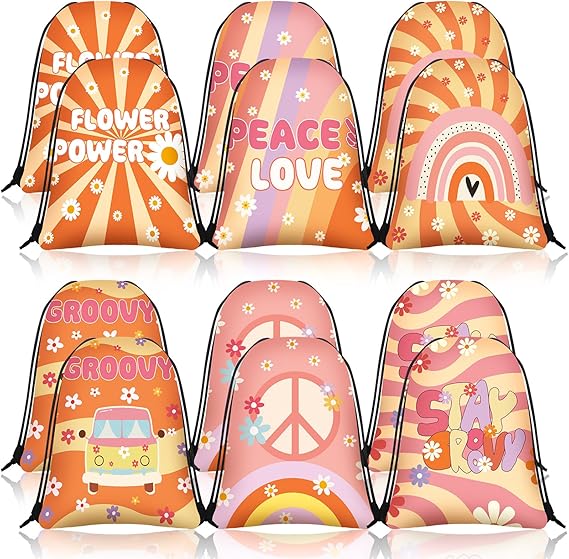 Amazon.com: Abbylike 12 Pcs Groovy Party Favors Drawstring Bags Boho ...