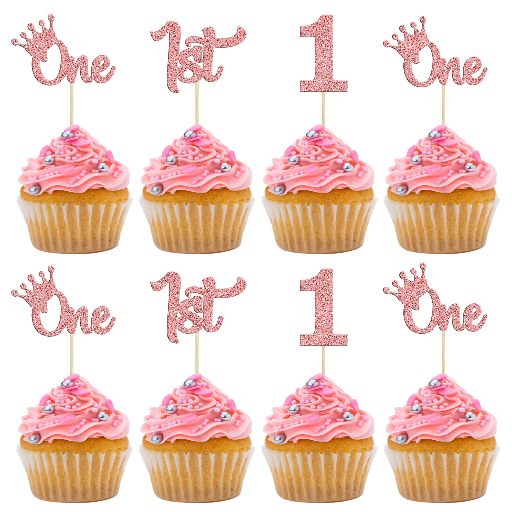 Amazon.com: 24Pcs One Cupcake Toppers Glitter 1st Birthday Cupcake ...