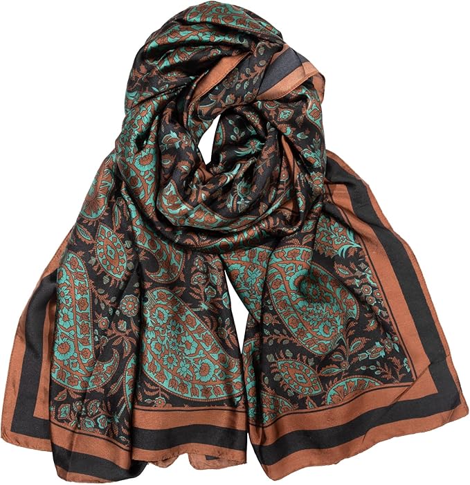 Bestshe Womens Silk Like Large Scarf Floral Satin Long Neck Scarf ...