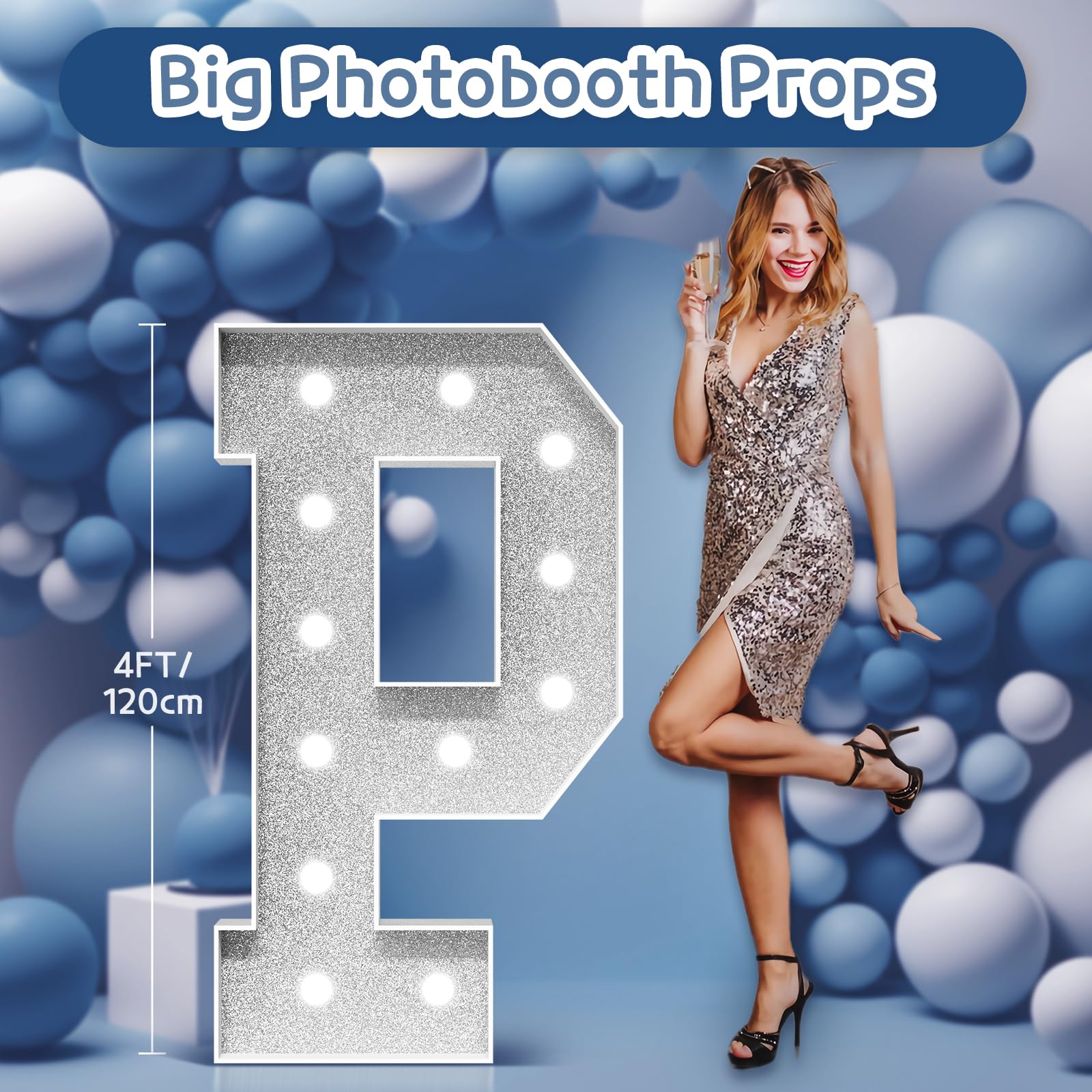 Snapklik.com : Marquee Letters Silver Birthday Decorations: Large 4 ...