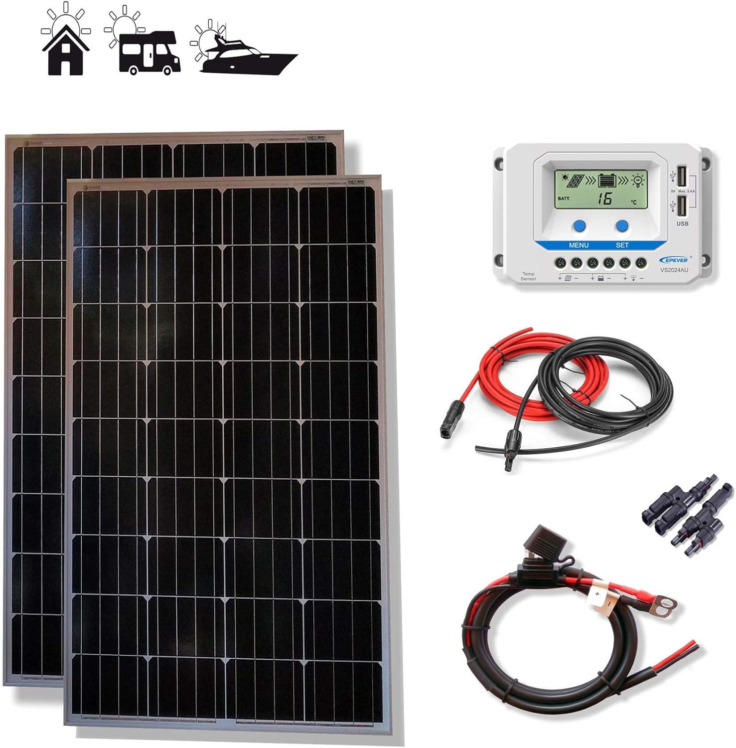 VIASOLAR Kit 200W Camper 12V Panneau Solaire 2X100W monocristallin cellules allemandes Systèmes ...