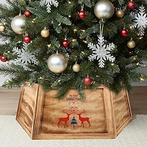 Amazon.com: Christmas Tree Collar, 30.7" Natural Wooden Christmas Tree ...