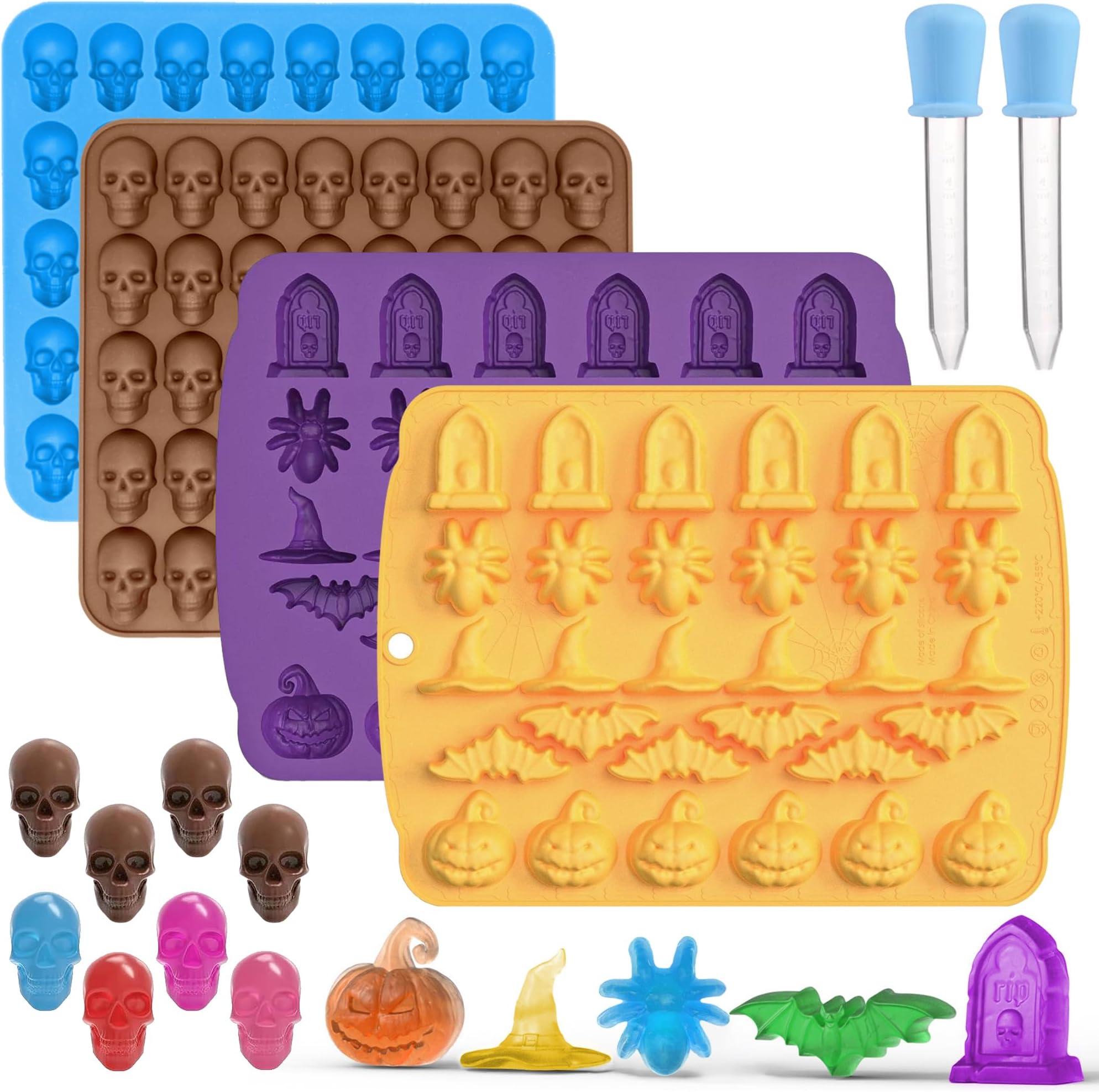 Amazon.com: Halloween Silicone Gummy Molds 4 Pack Skull Candy Chocolate ...