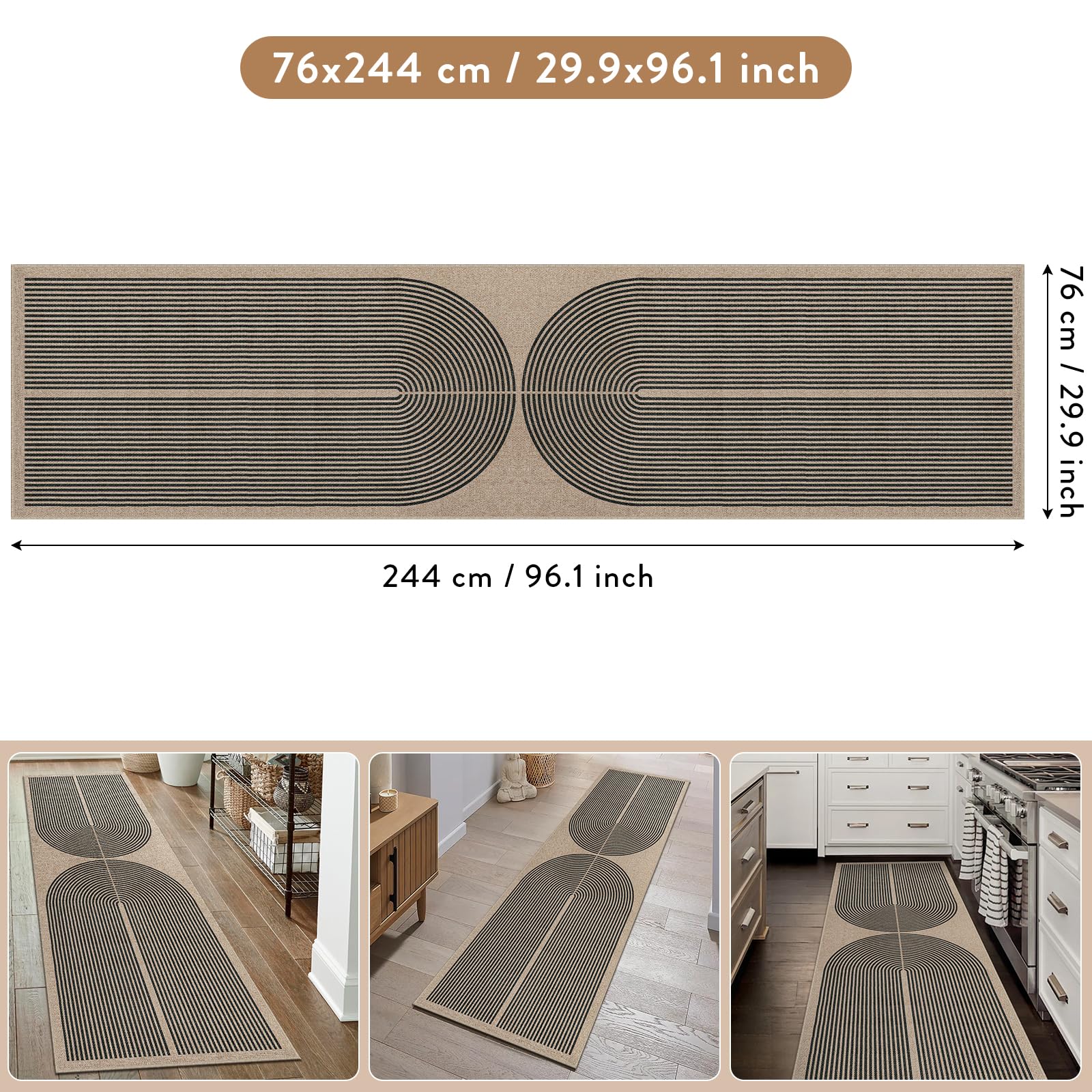 Lahome Modern Rainbow Hallway Runner Rug, 2x8 Easy Jute Kitchen Runner ...