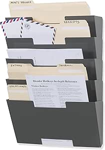 Wallniture Gray Wall Mount Steel Vertical File Organizer Holder Rack 5 ...
