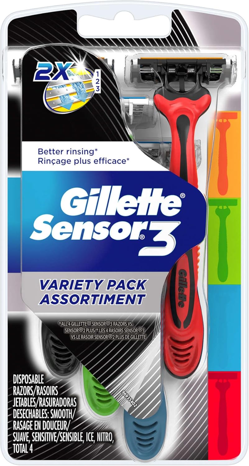 Gillette Sensor3 Men's Disposable Razors 4 Piece Variety Pack, Mens ...
