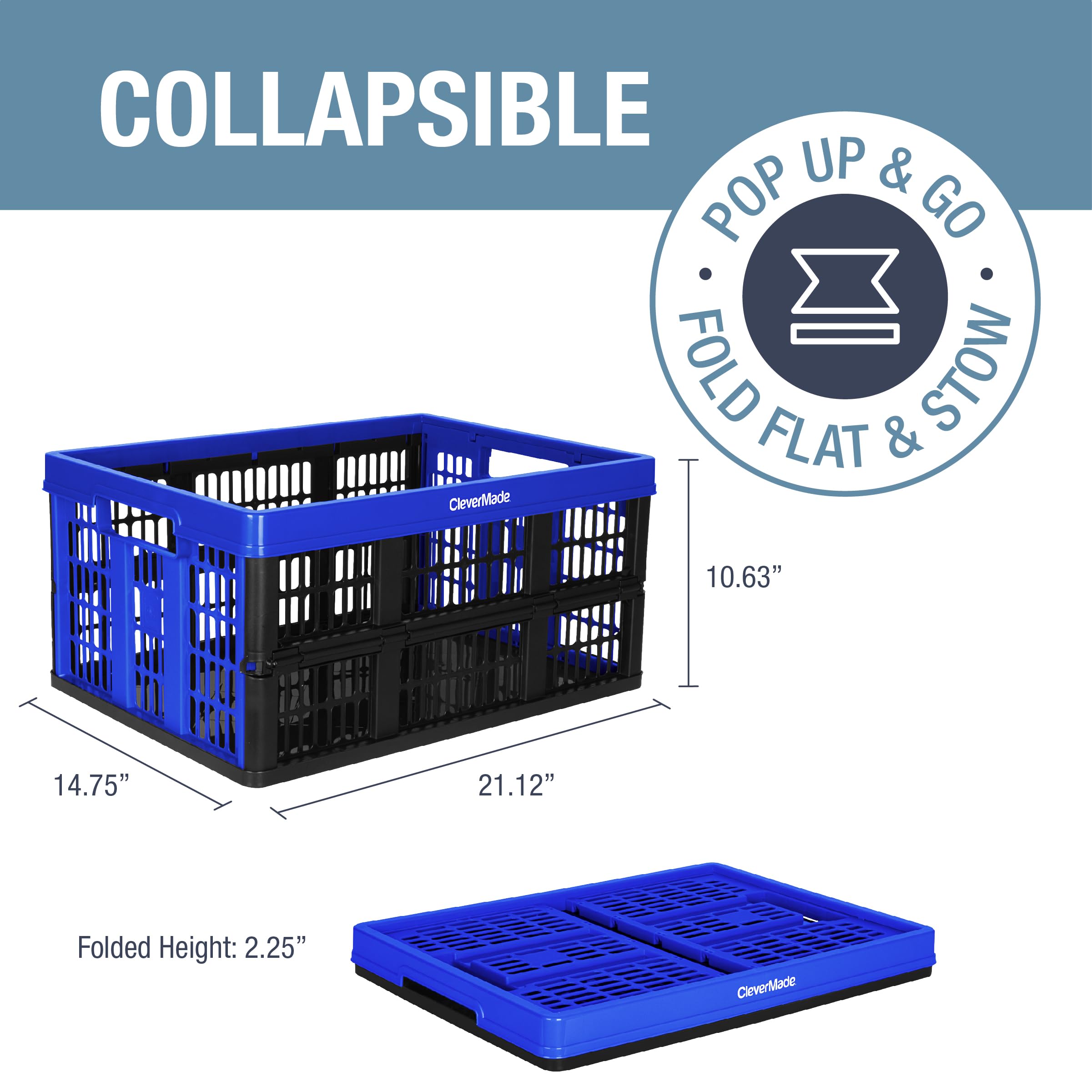 Snapklik.com : CleverMade Collapsible Utility Crate, Royal Blue, 3PK - 45L