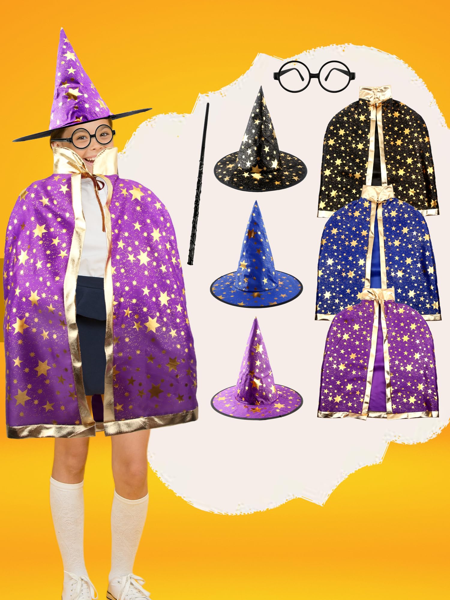 Snapklik.com : 3 Set Kids Wizard Cloak Costume Includes 3 Pcs Wizard ...