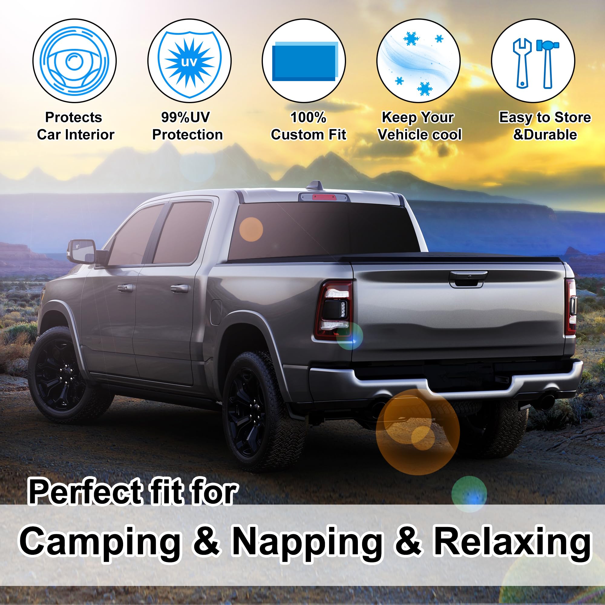 Car Sun Shades 4-Piece Car Window Shades For Dodge Ram 1500 2019-2025 ...