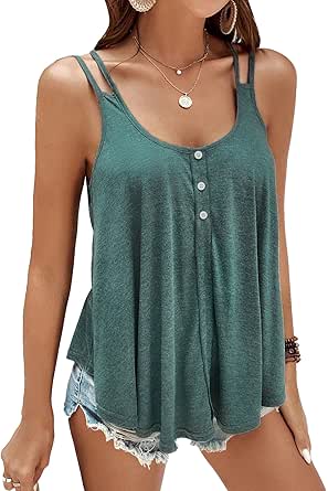 Amazon.com: RoseSeek Women's Button Front Tank Tops Summer Flowy ...