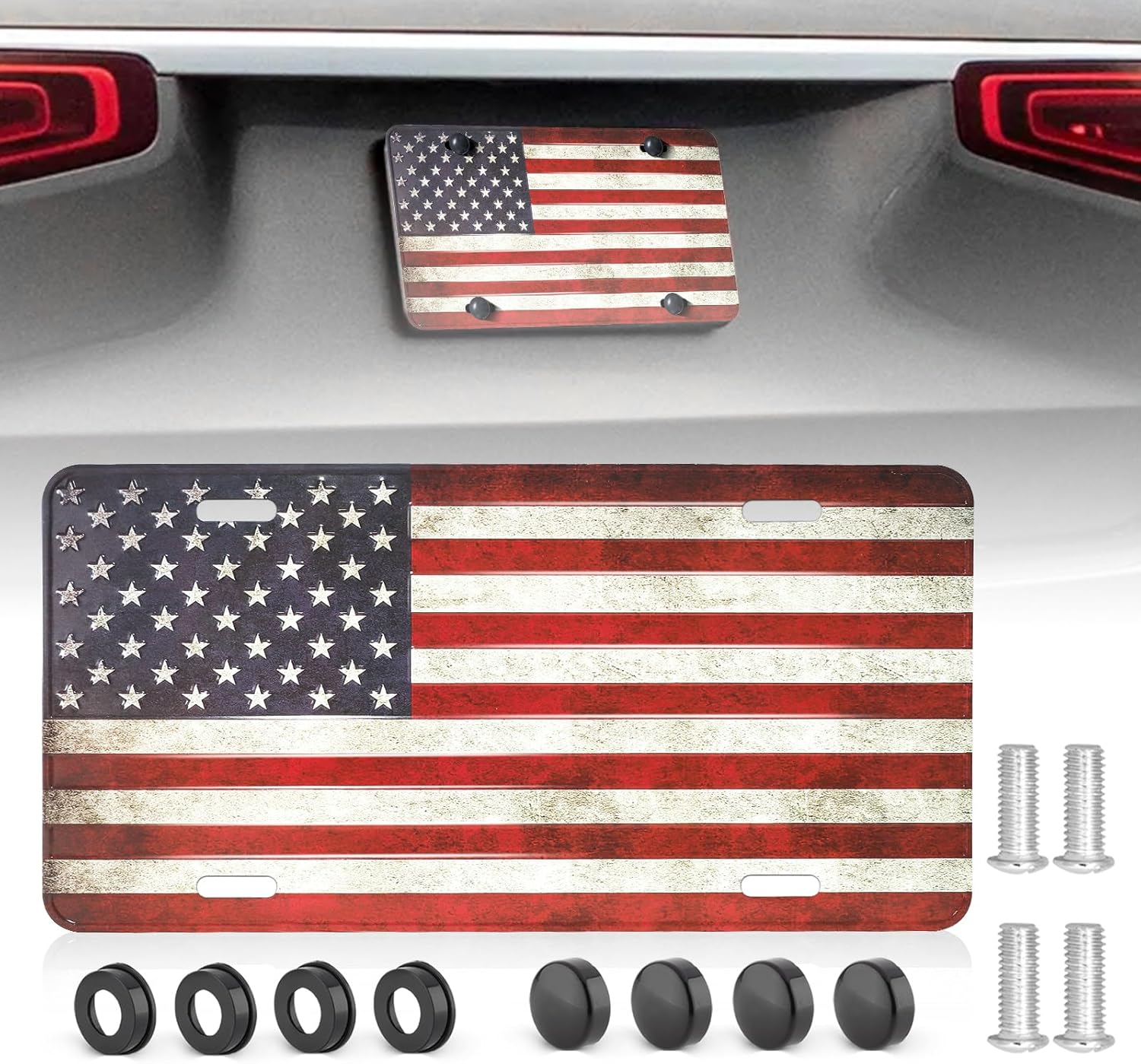 Amazon.com: RED WOLF American Flag License Plate 3D Aluminum Metal ...