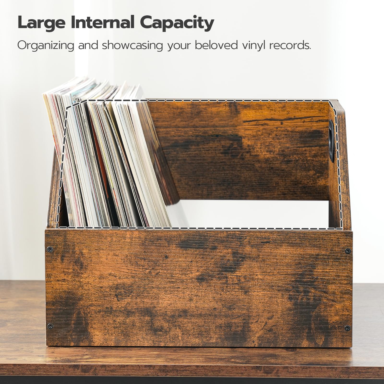 HOOBRO Vinyl Record Storage Crate, Record Holder, Wooden & Metal LP ...