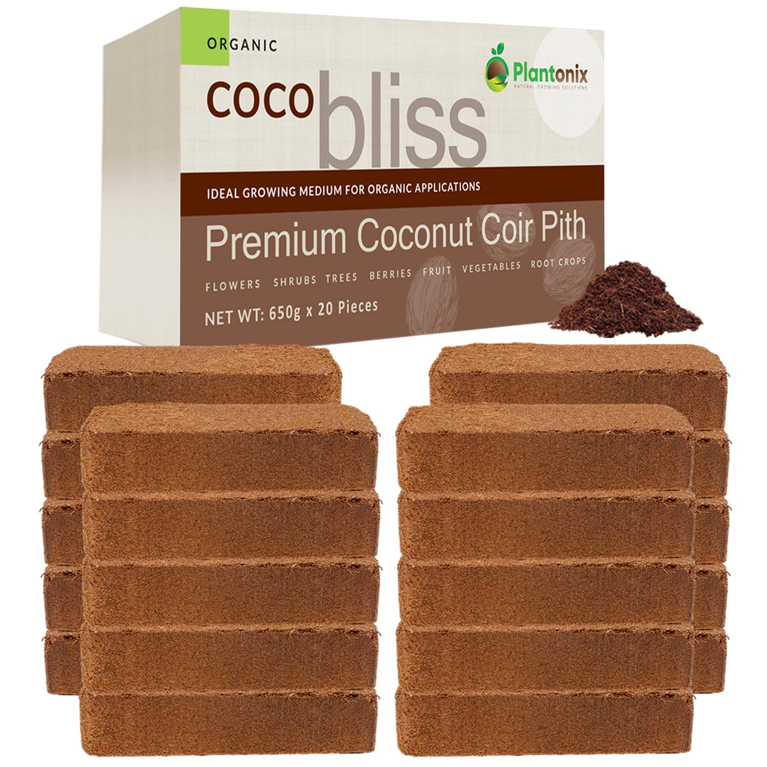 Amazon.com : Coco Bliss 650gm Bricks (20-Pack) - Organic Coco Coir for ...