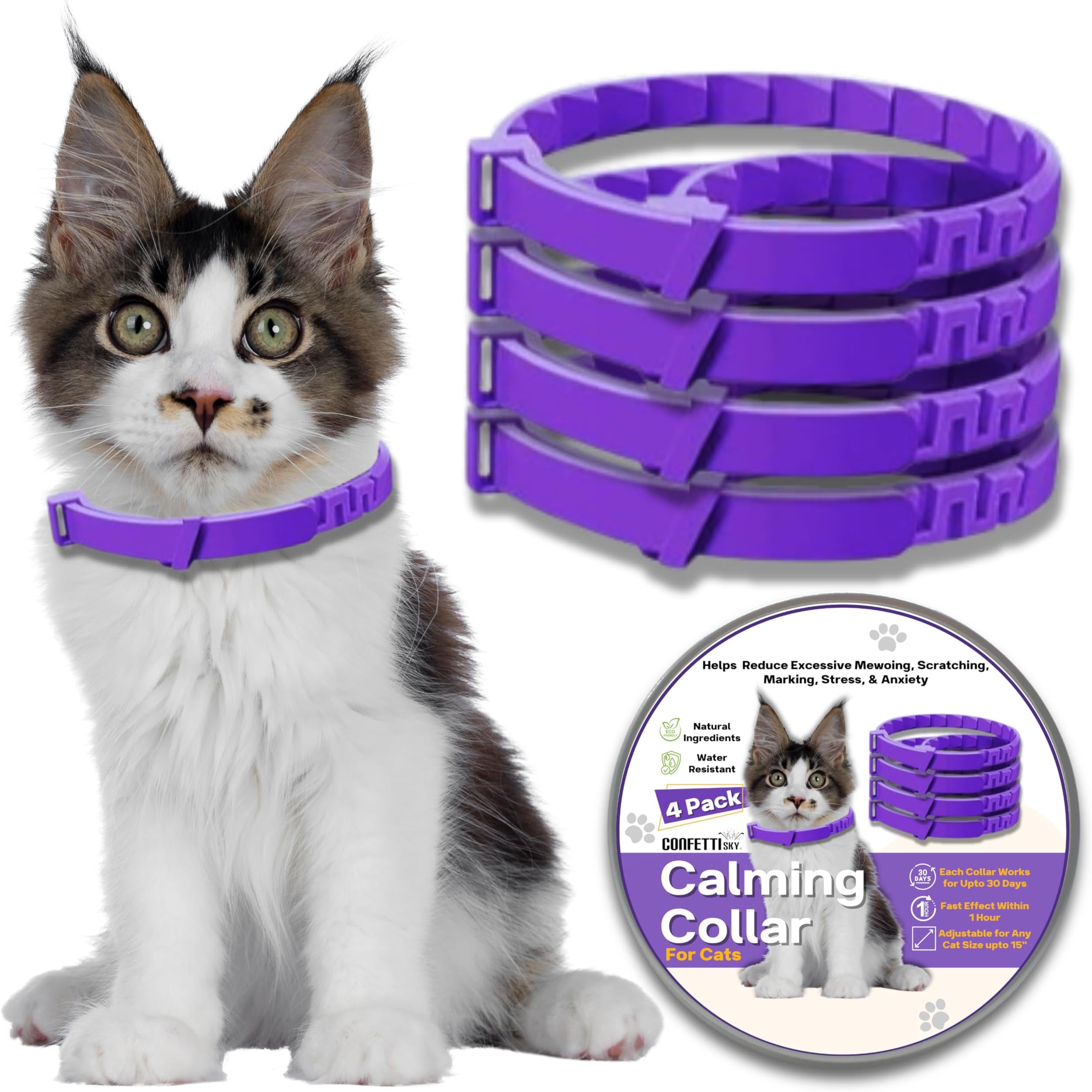 Amazon.com : Confetti Sky Calming Collar for Cats [4 Pack] for All Cats ...