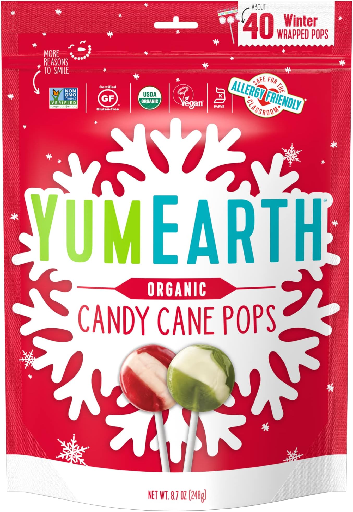 Amazon.com: YumEarth Holiday Organic Candy Cane Pops, 40 Winter Wrapped ...