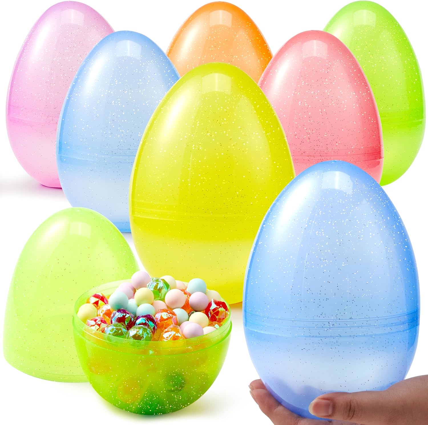 Amazon.com: JOYIN 6 Pcs Jumbo Easter Translucent Eggs with Glitters, 7 ...